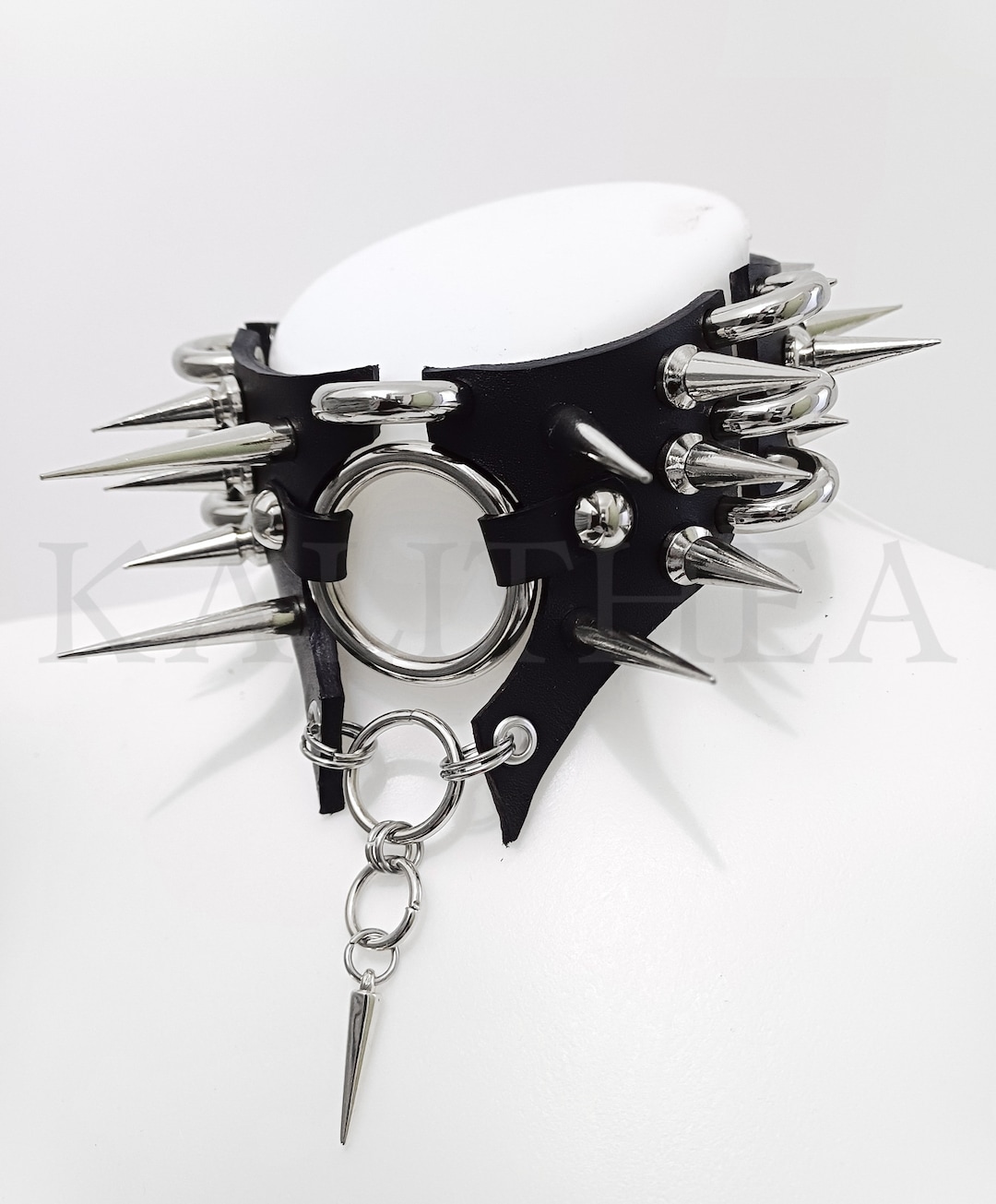 Spiked Leather Choker: Black Metal Collar - Etsy UK
