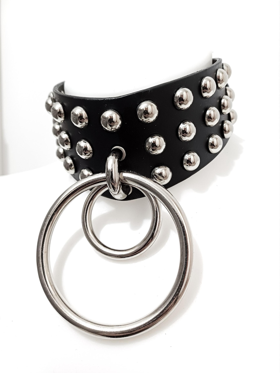 Leather Choker With Dome Studs - Black Gothic Collar With Rings - Etsy