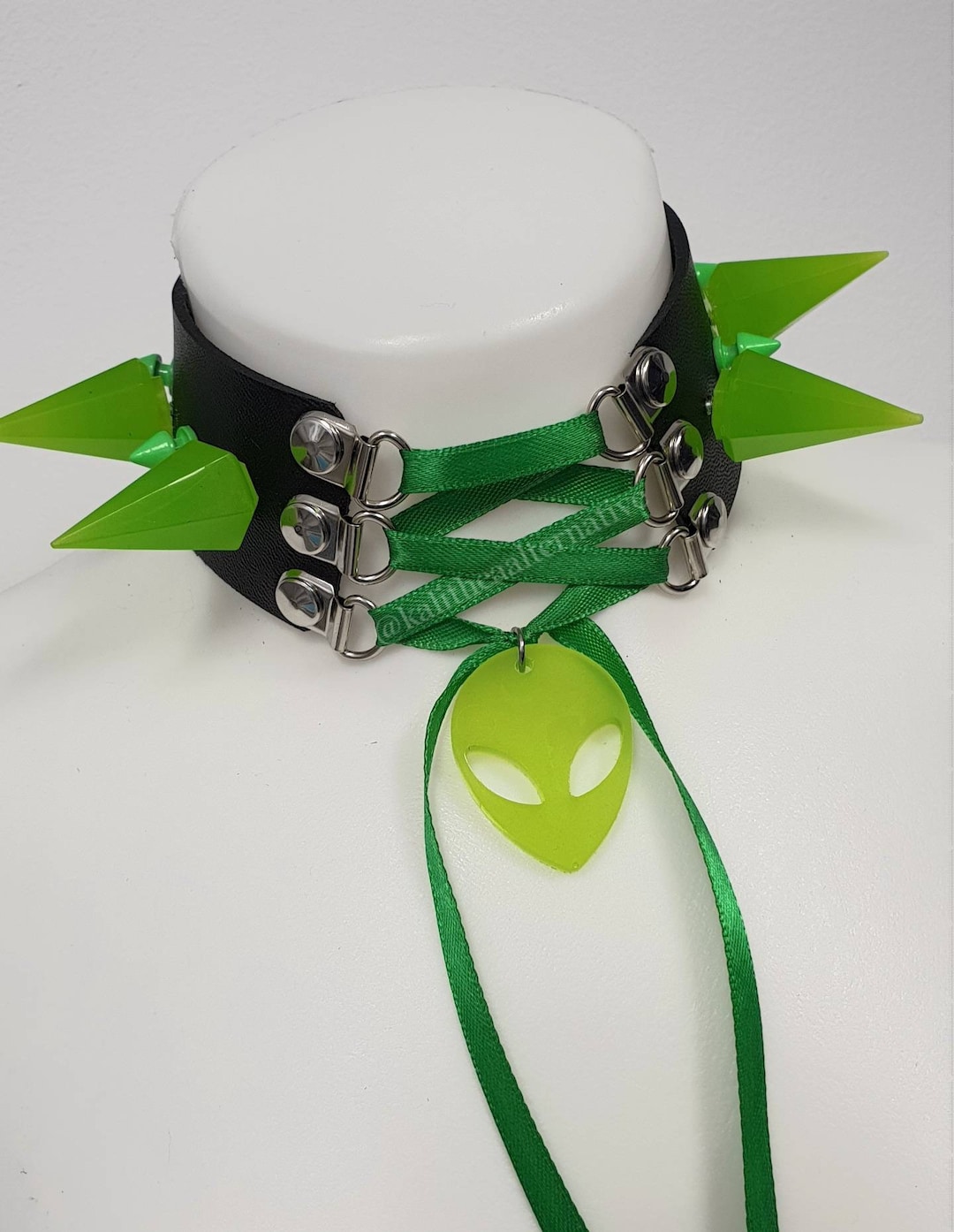 Neon Green Alien Head Choker Dark Green Spiked Rave Choker - Etsy