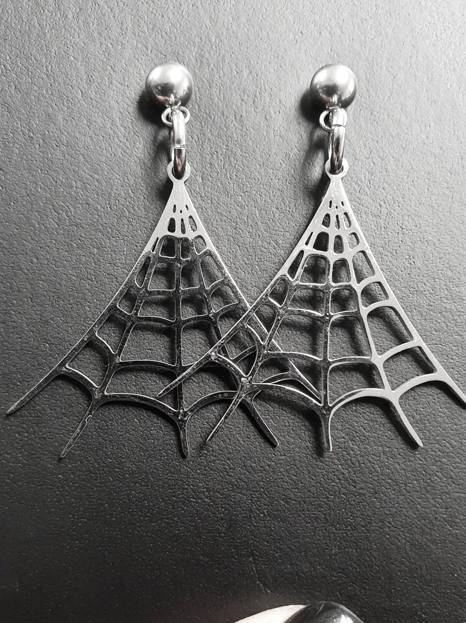 Stainless Steel Spiderweb Gothic Earrings - Cobweb Grunge Earrings - Etsy