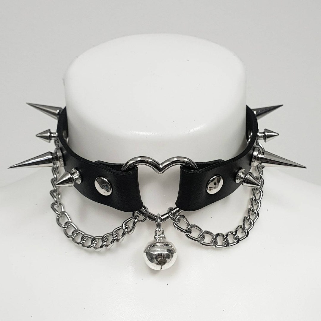 Spiked Heart Choker - Kitty Bell Grunge Goth Collar - Etsy