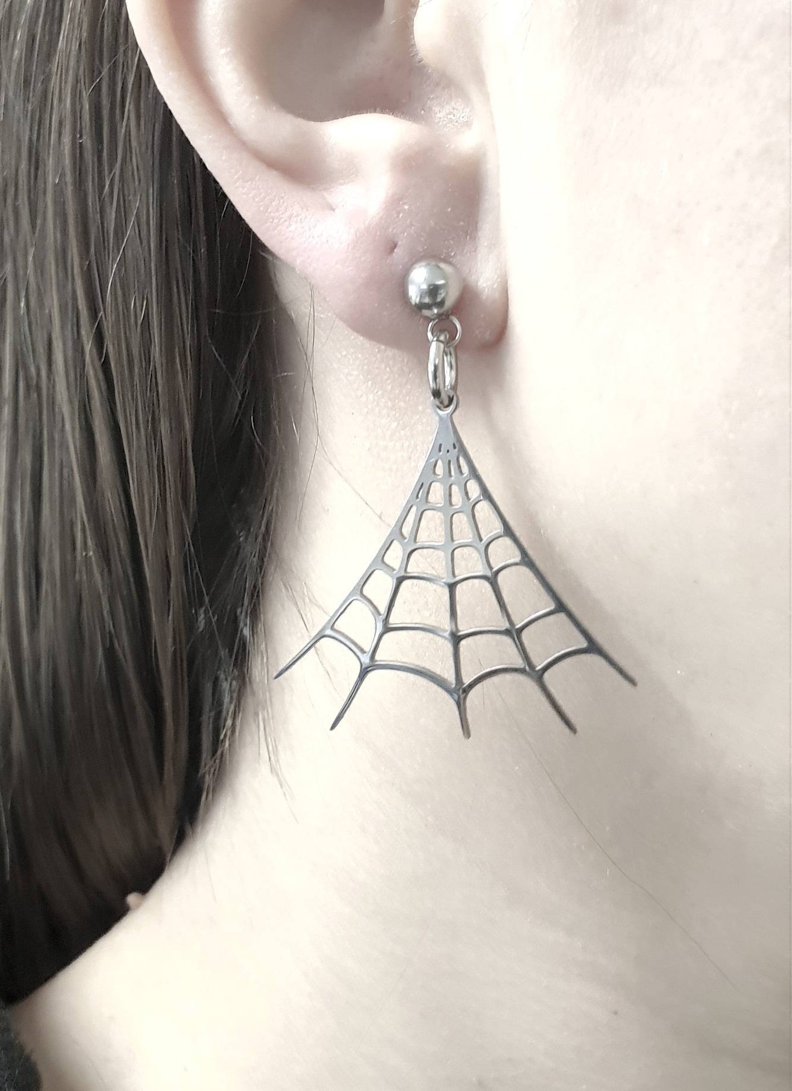 Stainless Steel Spiderweb Gothic Earrings - Cobweb Grunge Earrings - Etsy