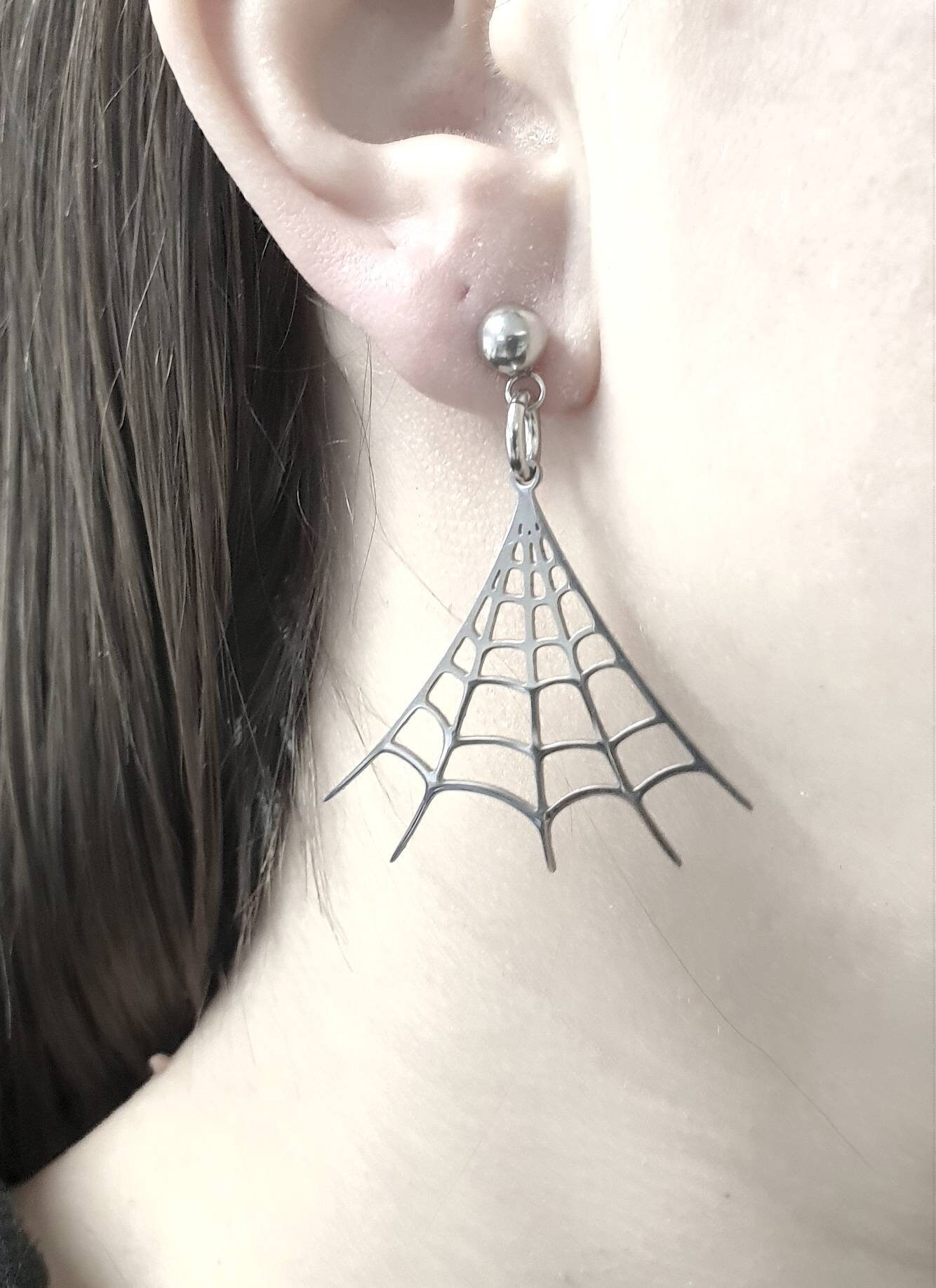 Stainless Steel Spiderweb Gothic Earrings - Cobweb Grunge Earrings - Etsy