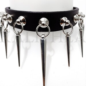 Black Leather Choker With Spikes - Grunge Goth Genuine Leather Collar ...