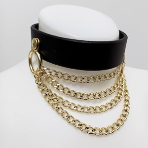 Black Leather Grunge Goth Choker - Collar With Silver Color Chains - Etsy