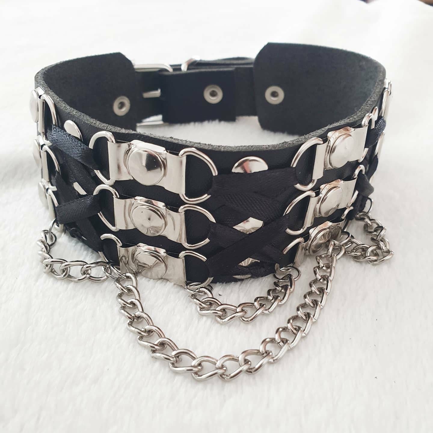 Leather Gothic Industrial Chain Choker - Etsy