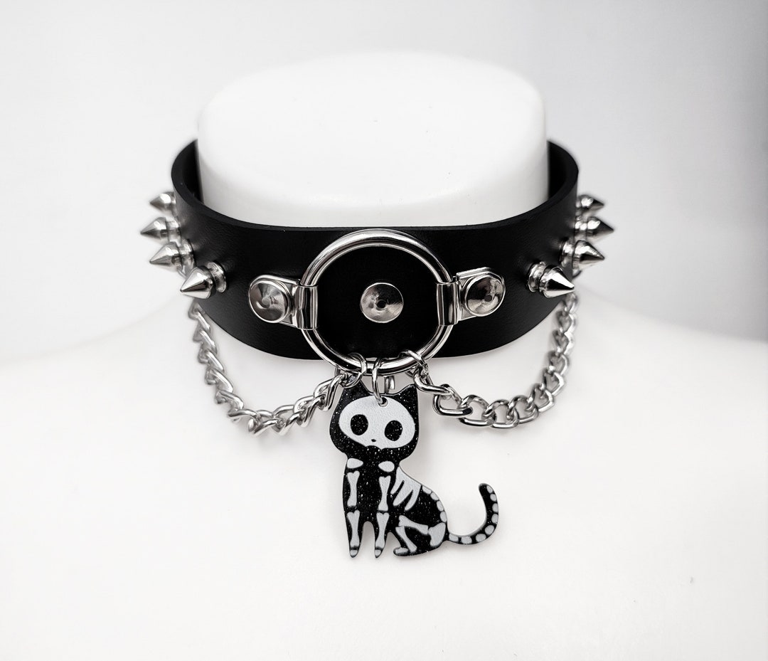Halloween Skeleton Kitty Chokeri Leather Spiked Choker - Etsy
