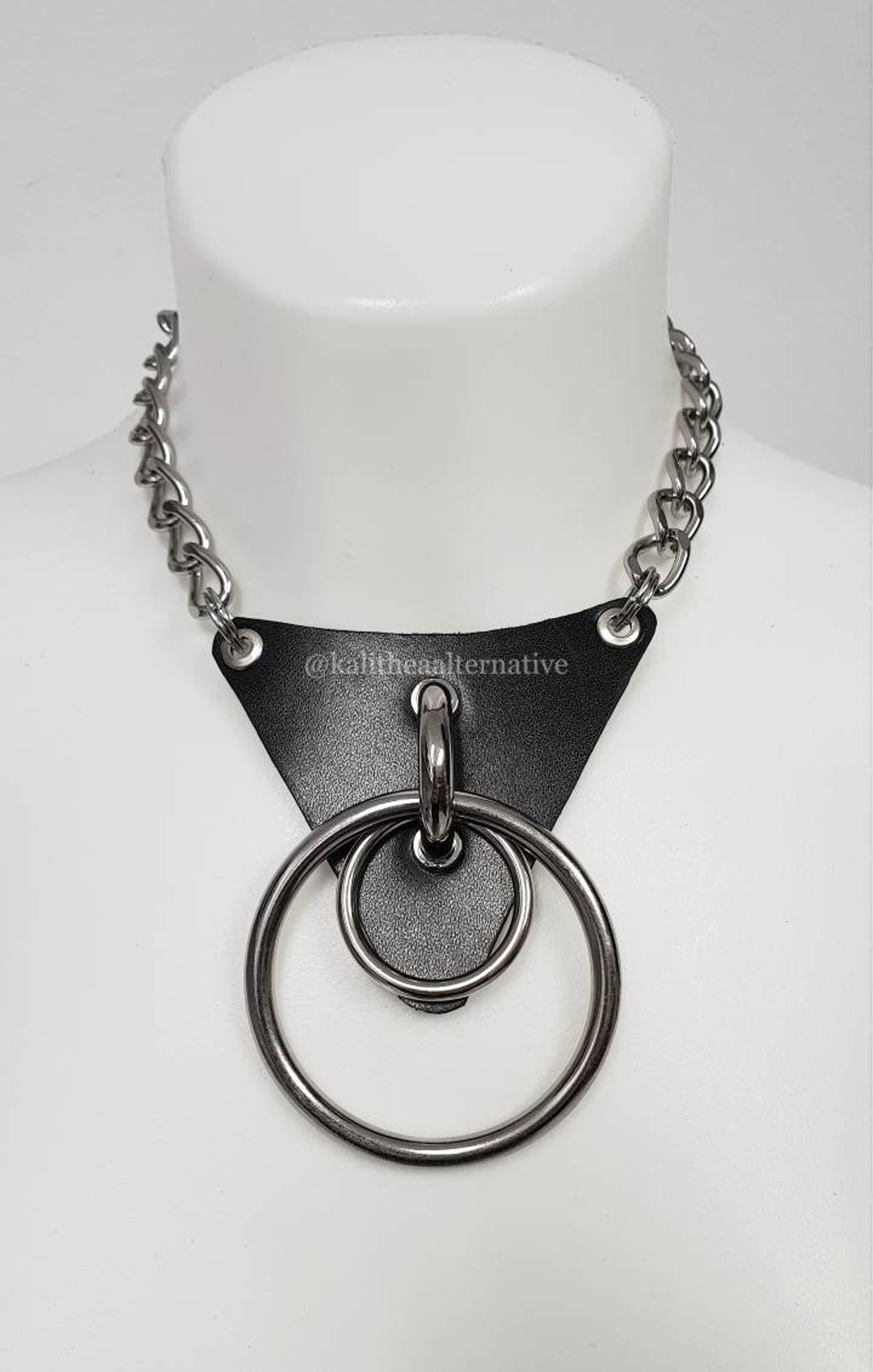 Statement Leather and Chain Choker - Black Metal Ring Choker - Etsy