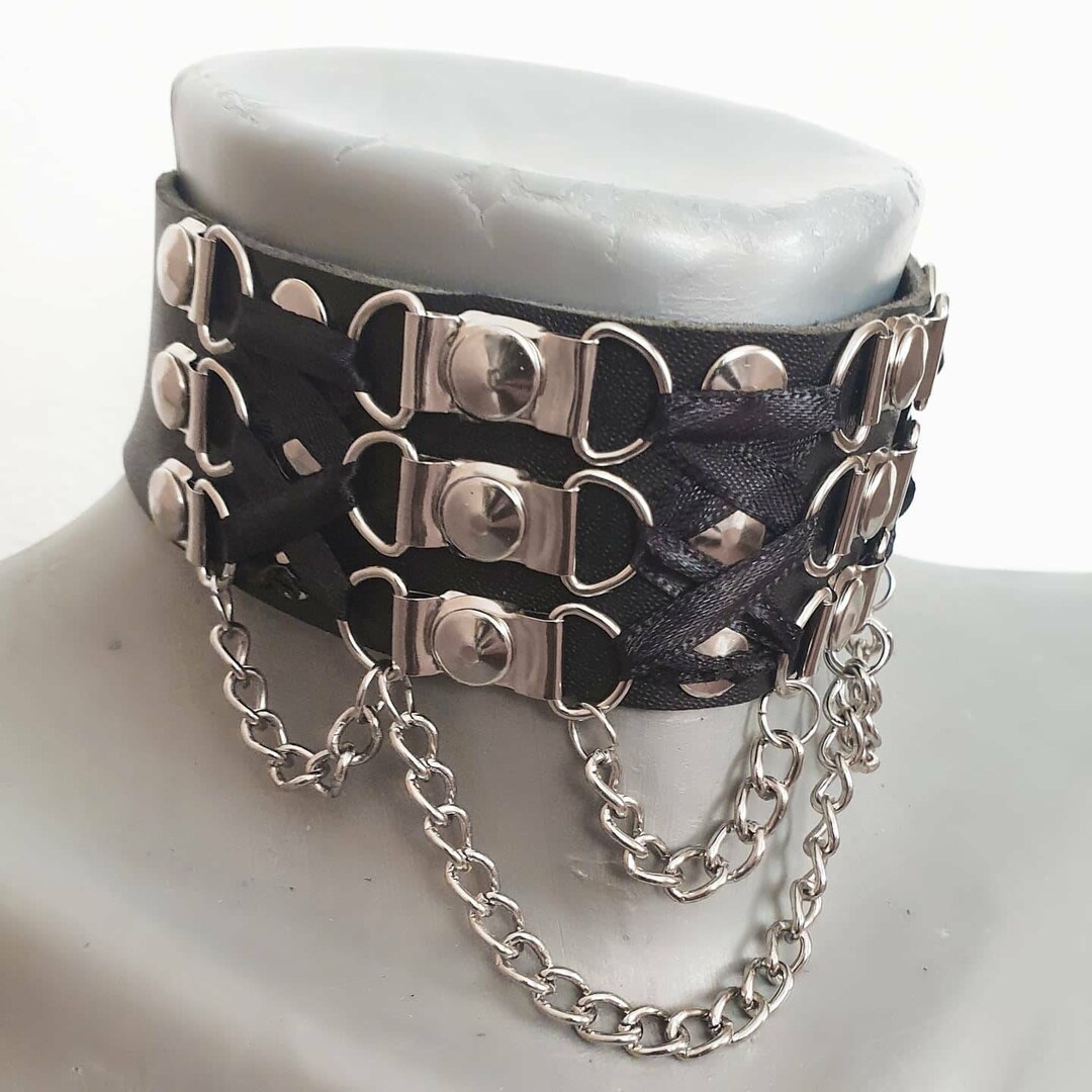 Leather Gothic Industrial Chain Choker - Etsy