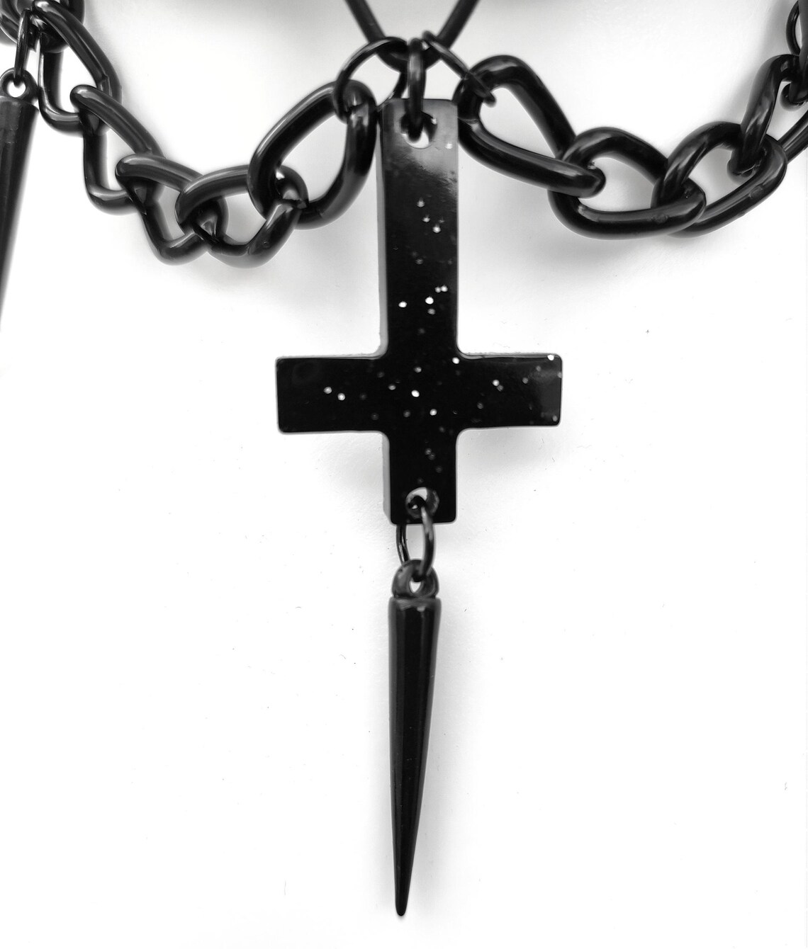 White Leather Choker - Inverted Cross Collar With Chains - Etsy