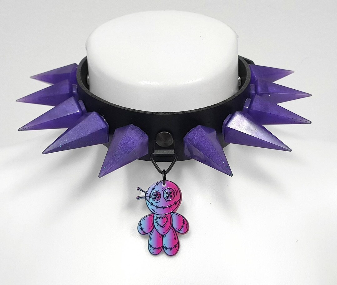 Voodoo Doll Gothic Choker - Large Purple Spikes Collar - Etsy