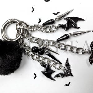 Halloween Bat Keychain With Black Fluffy Pompom - Gothic Bag Charms - Etsy