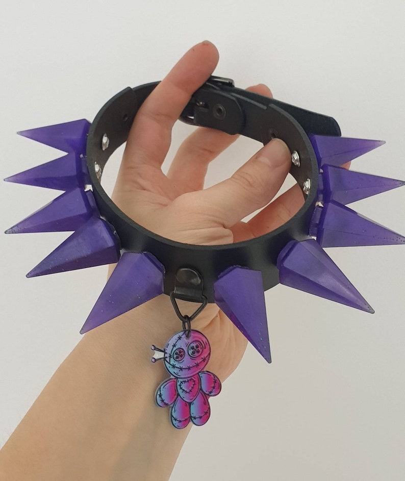 Voodoo Doll Gothic Choker - Large Purple Spikes Collar - Etsy