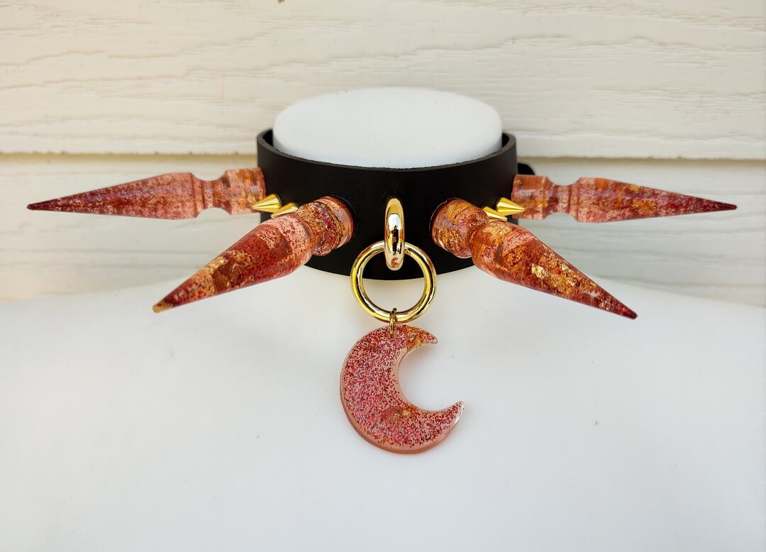 Bloody Moon Large Spikes Choker - Gothic Crescent Moon Collar - Etsy