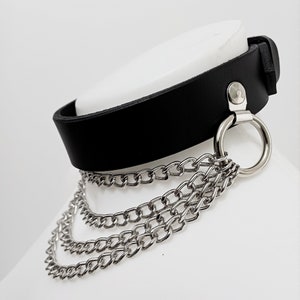 Black Leather Grunge Goth Choker - Collar With Silver Color Chains - Etsy