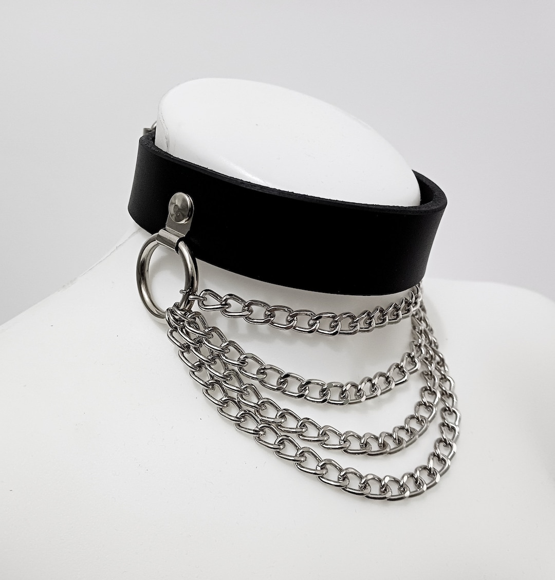 Black Leather Grunge Goth Choker - Collar With Silver Color Chains - Etsy