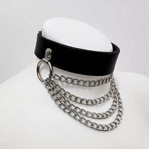 Black Leather Grunge Goth Choker - Collar With Silver Color Chains - Etsy