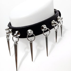 Black Leather Choker With Spikes - Grunge Goth Genuine Leather Collar ...