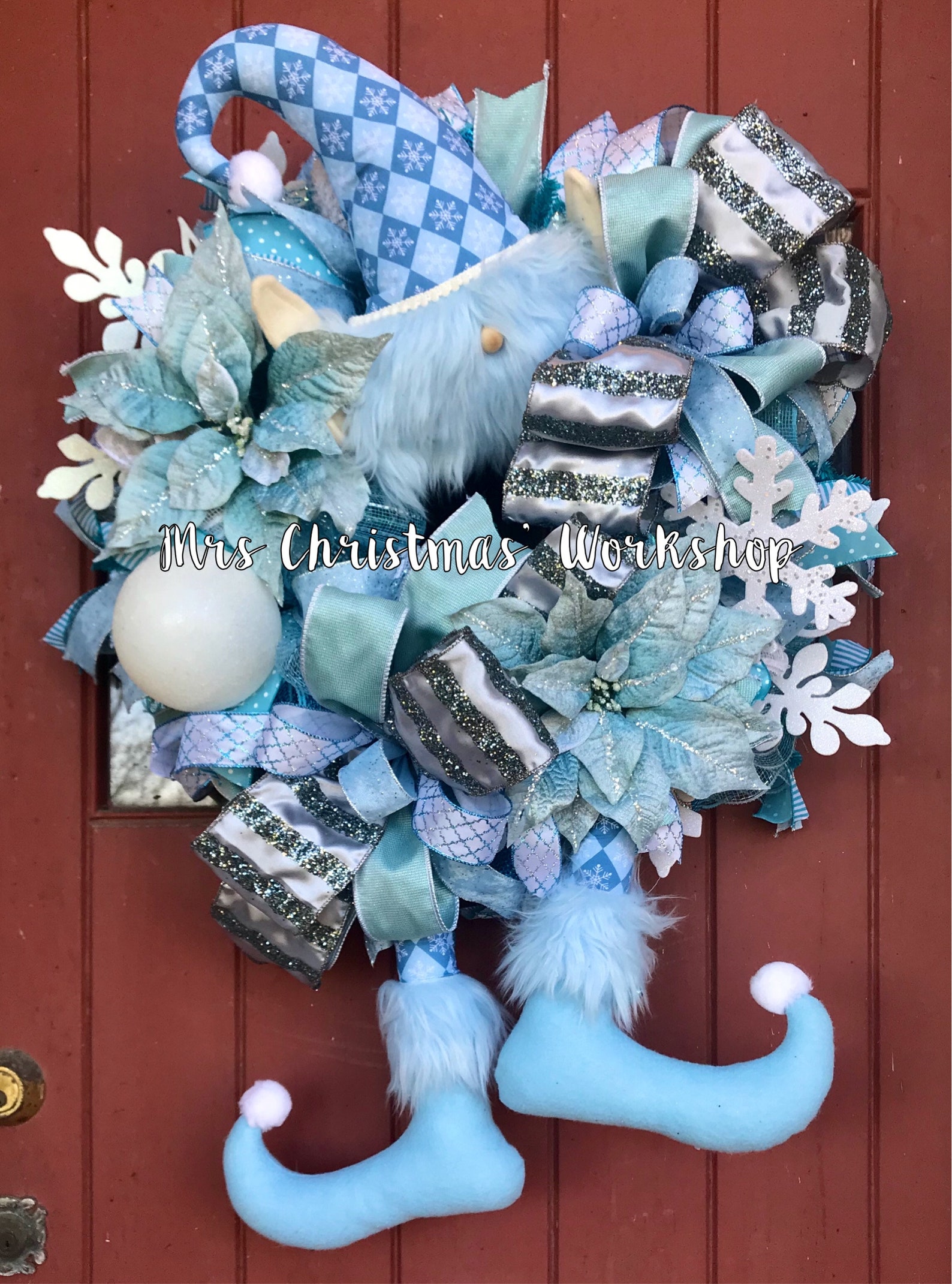 Christmas Wreath, Blue Christmas Wreath, Elf Wreath With Legs, Deco ...