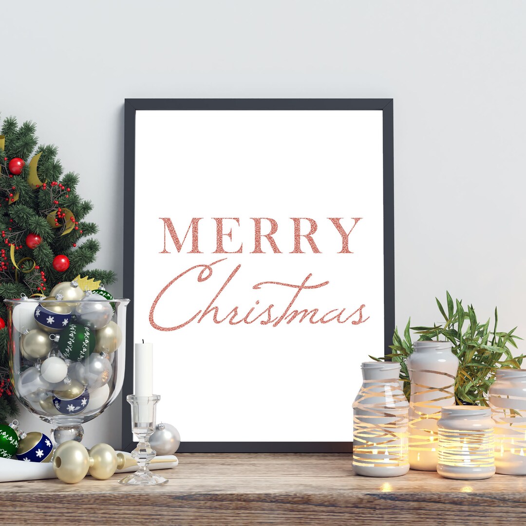 Merry Christmas Sign, Modern Home Decor Printable Sign Wall Art | Rose ...