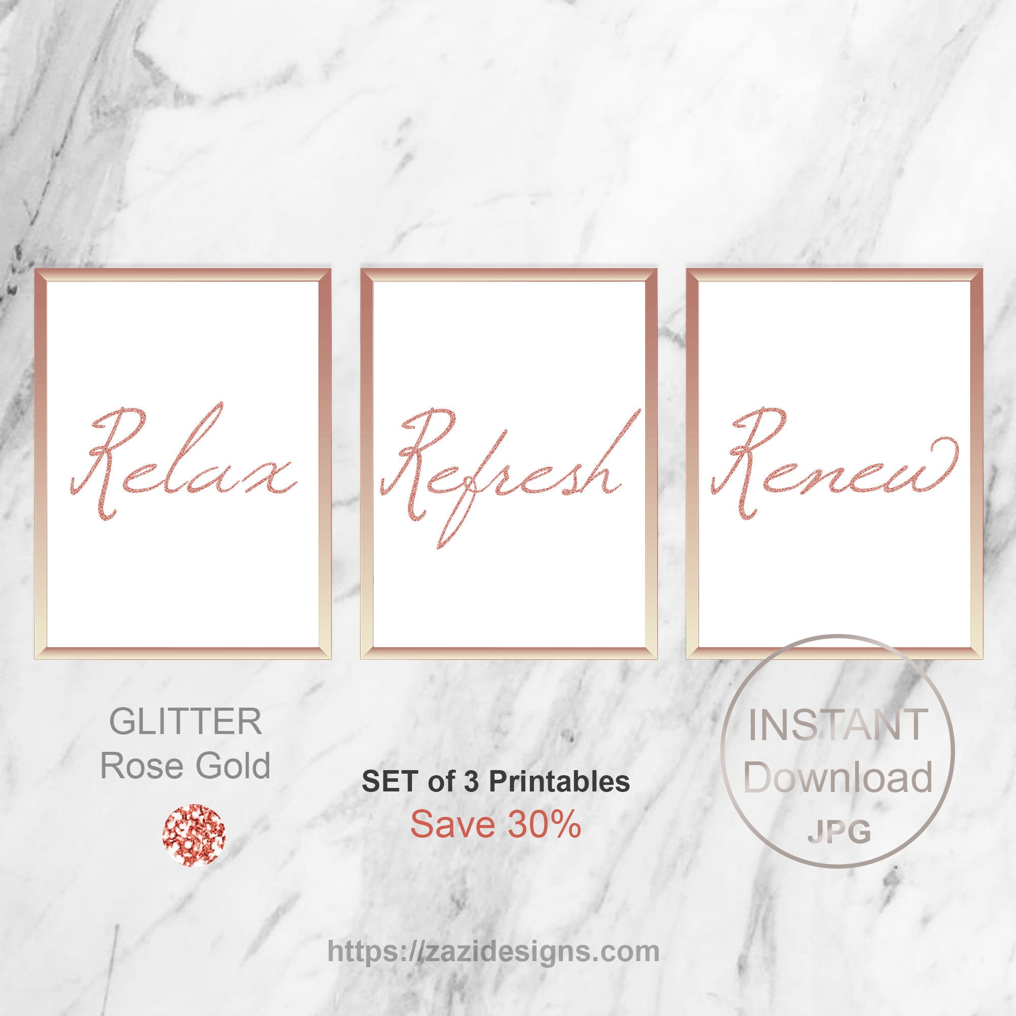 Relax Refresh Renew Rose Gold Bathroom Signs Printable Set of 3 - Etsy