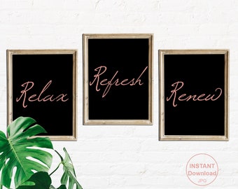Relax Refresh Renew Rose Gold Bathroom Signs Printable Set of 3 - Etsy