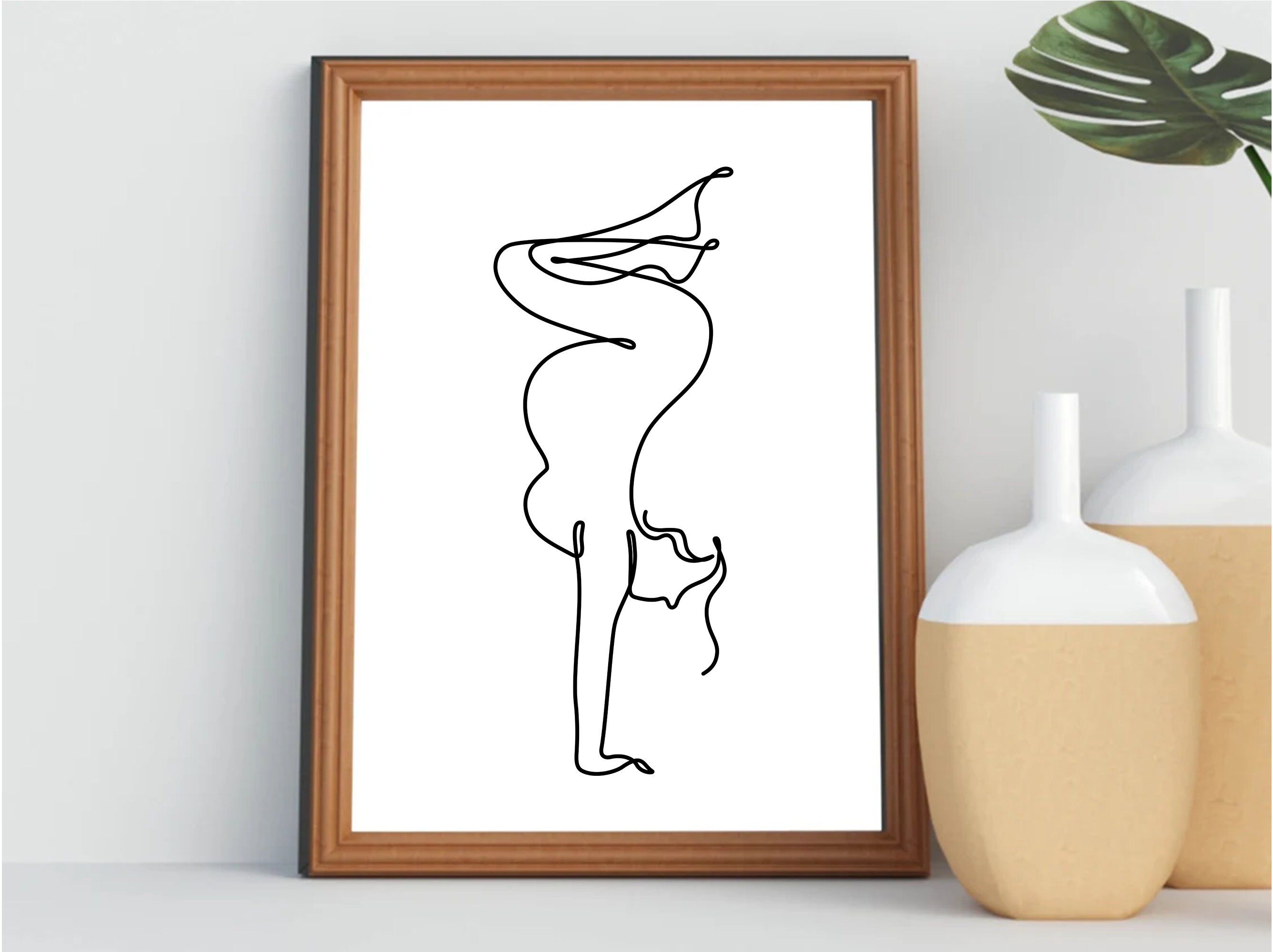 Pregnant Handstand Bent Legs Wall Art, Woman, One Line Drawing ...