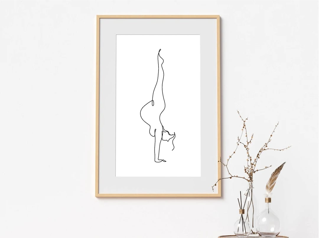 Pregnant Handstand Wall Art, Woman, One Line Drawing Printable | Black ...