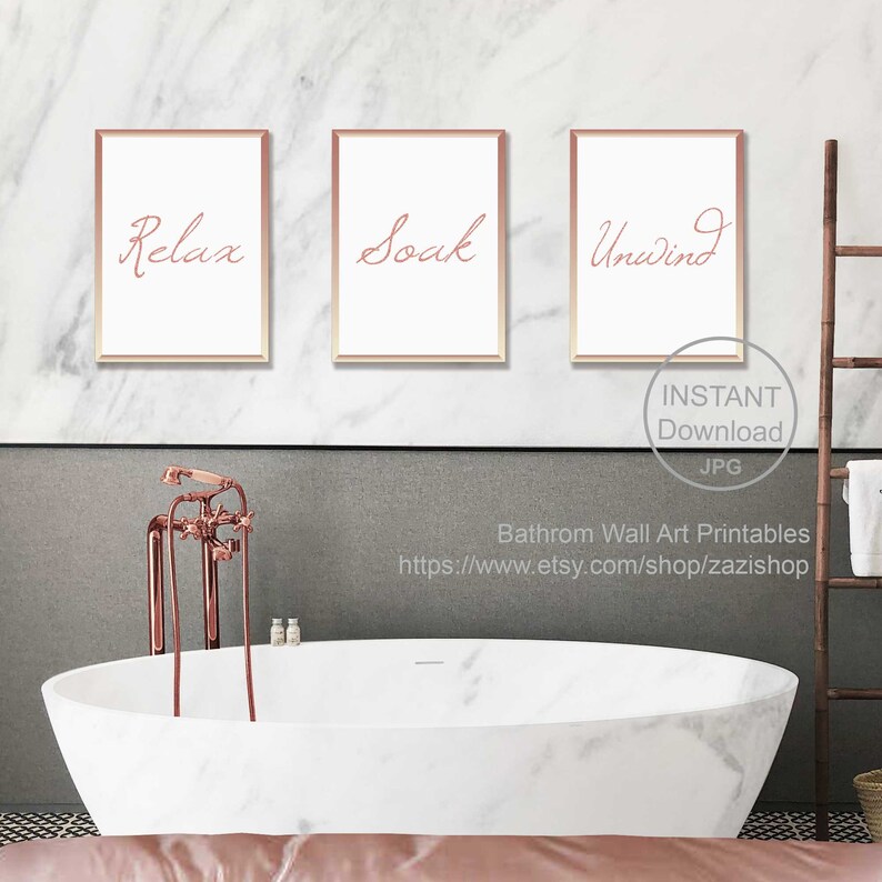 Relax Soak Unwind Rose Gold Bathroom Signs Printable Set of 3 - Etsy