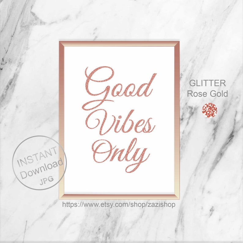 Rose Gold Print Good Vibes Only | Rose Gold Sign | Rose Gold Art Print ...