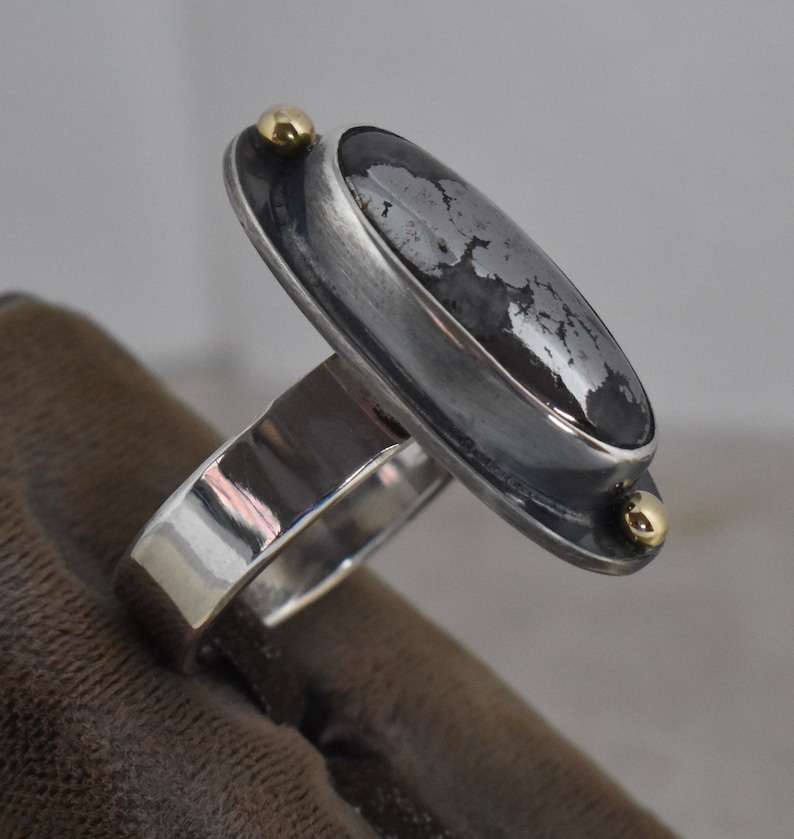 Statement Ring Native Silver Ore Ring With 18K Gold Accents - Etsy