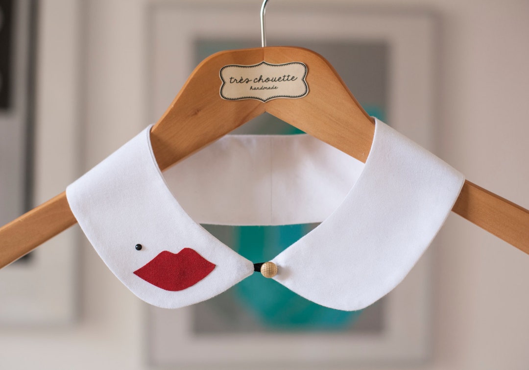 White Cotton Peter Pan Collar With Hand-embroidery Red Mouth, Black ...