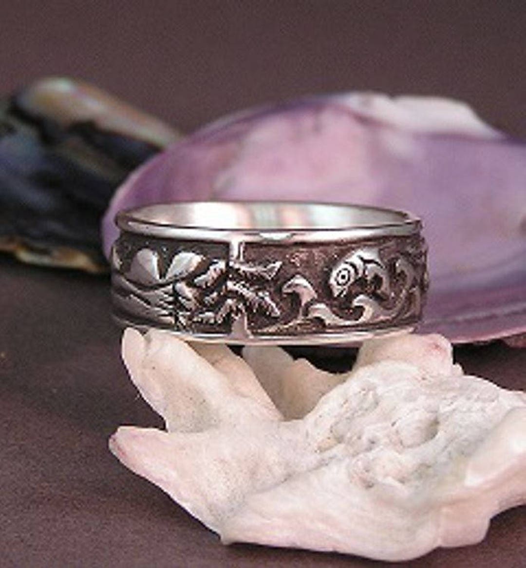 Surfer Ring With Leaping Fish, Mountains and Trees - Etsy