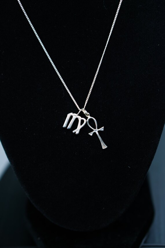 VIRGO Zodiac Birth Symbol & ANKH "Key of Life" Sterli… - Gem