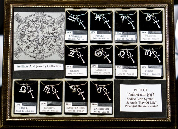 LIBRA Zodiac Birth Symbol & ANKH " Life" Sterling Sil… - Gem