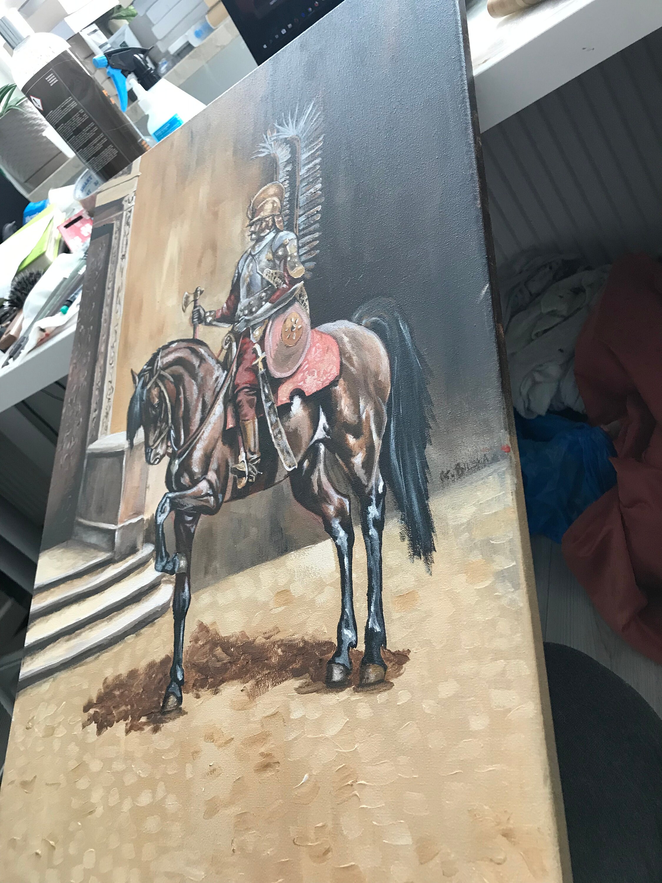 COA Original Art Acrylic Painting Husarz Polish Winged Hussar Historia ...