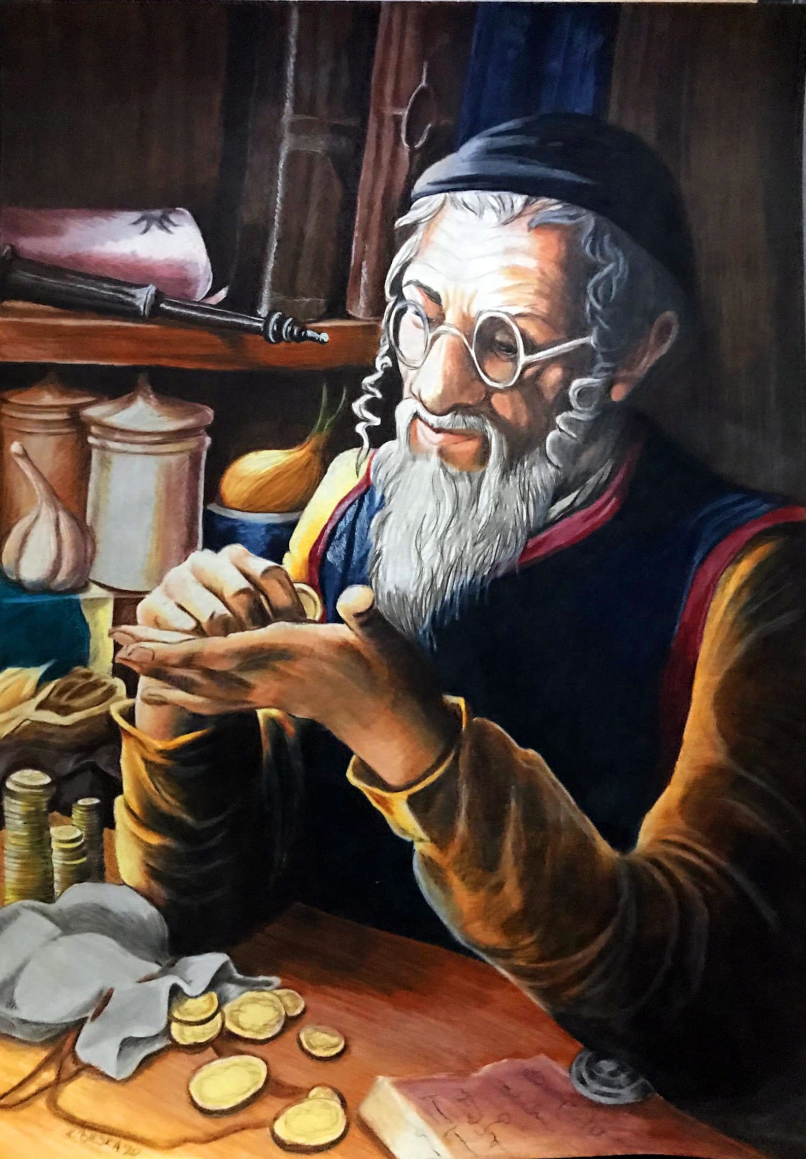 Jewish man with money jew judaism 11x14 original | Etsy