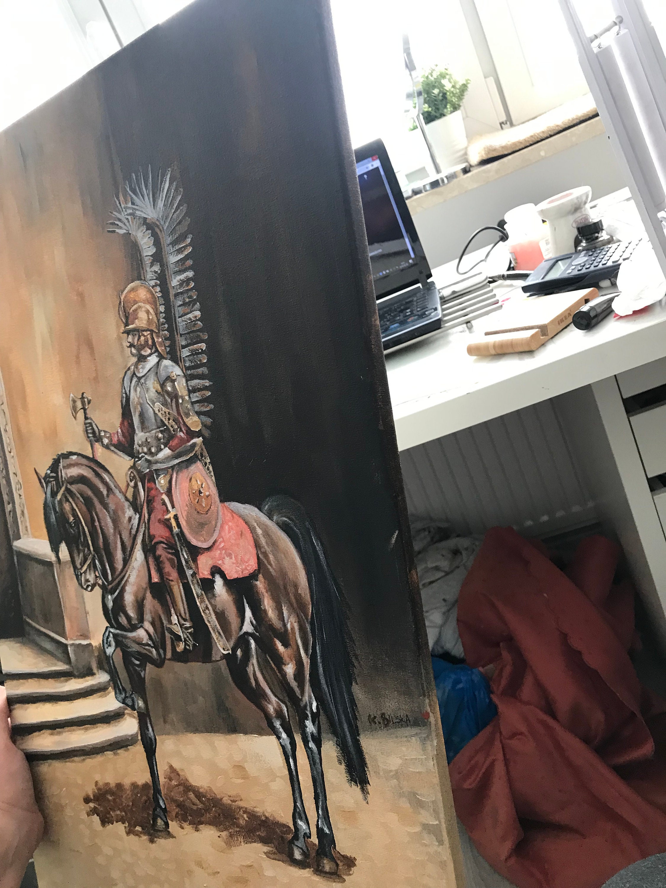 COA Original Art Acrylic Painting Husarz Polish Winged Hussar Historia ...