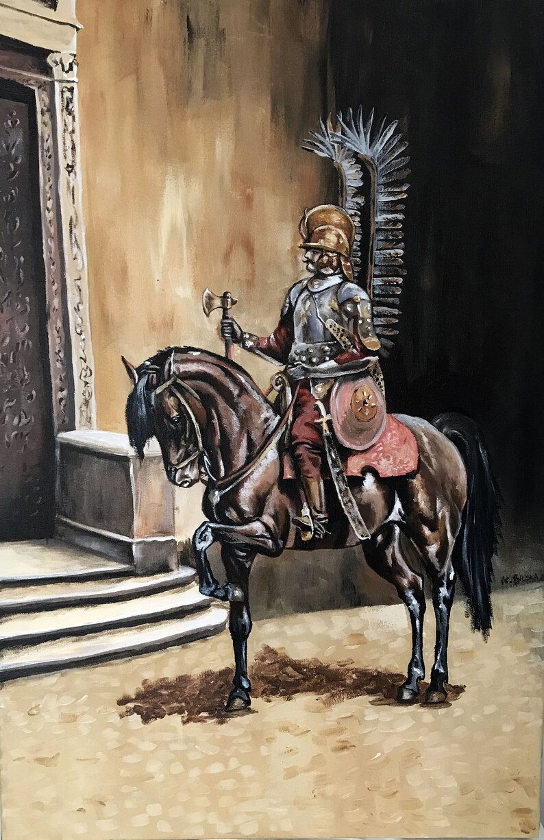 COA Original Art Acrylic Painting Husarz Polish Winged Hussar Historia ...