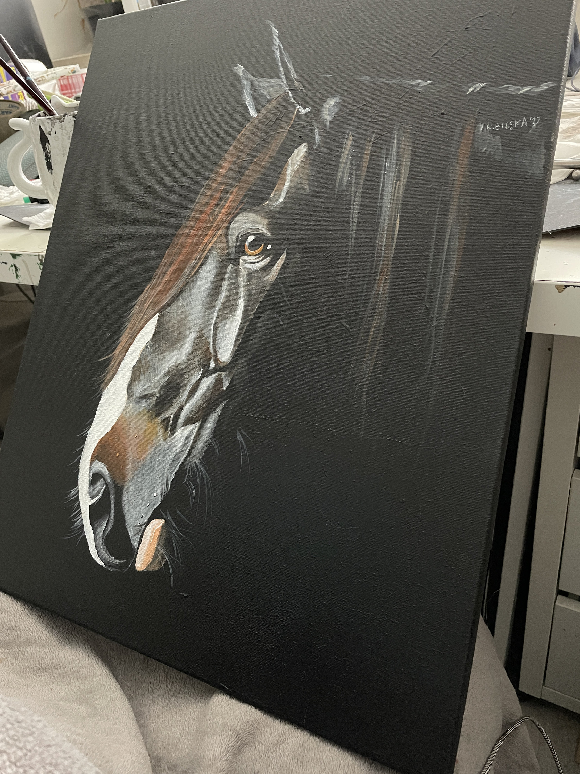 COA Original Art Painting Shire Horse Portrait Animal, Black&white ...