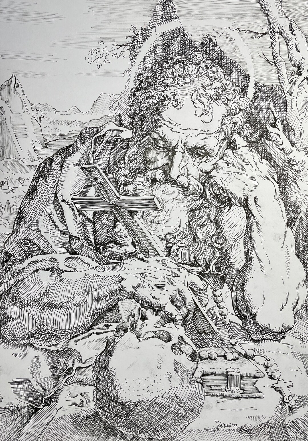 COA Original Reproduction Art Drawing Ink 12x16 A3 Carracci Agostino ...