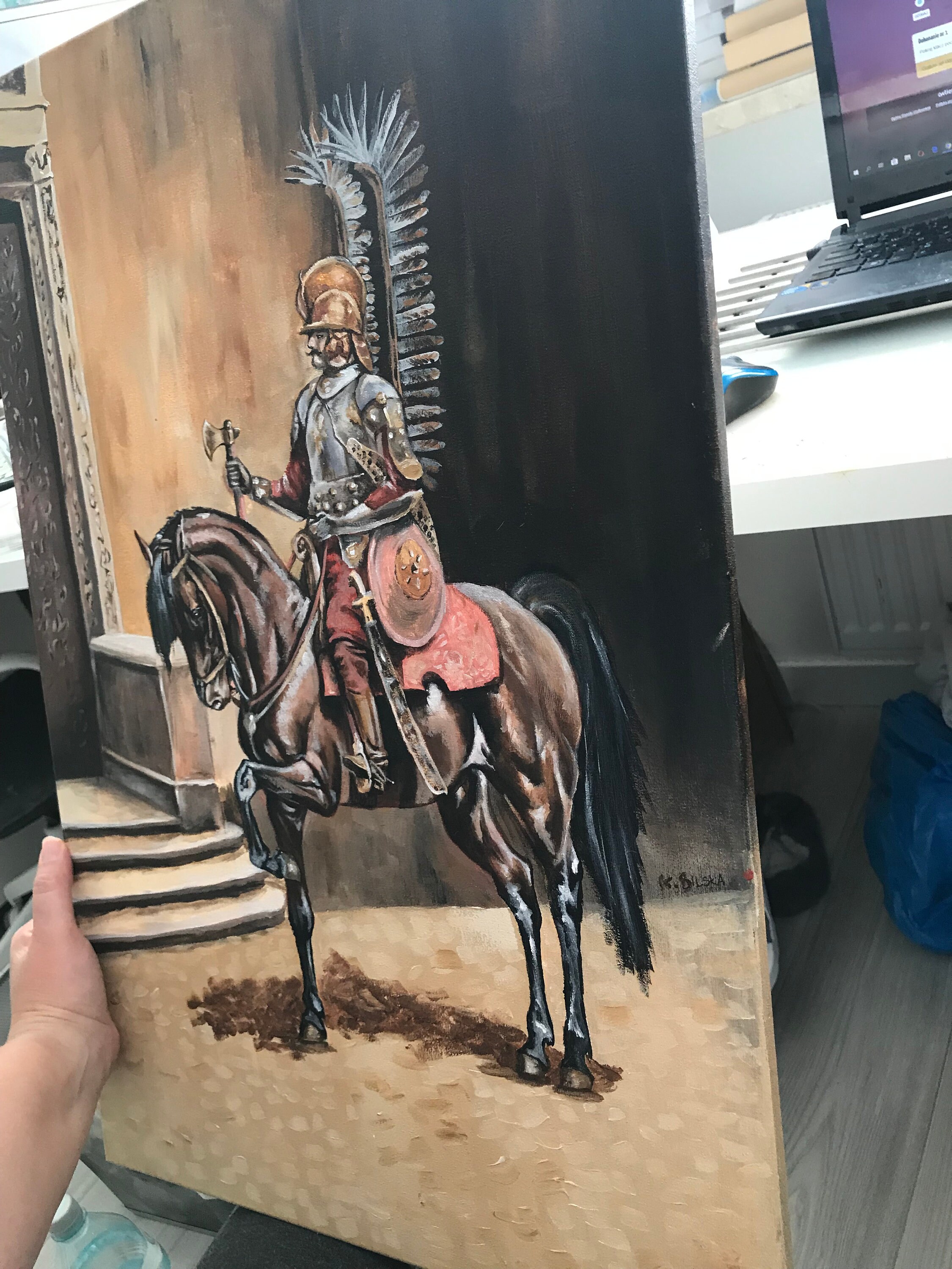 COA Original Art Acrylic Painting Husarz Polish Winged Hussar Historia ...