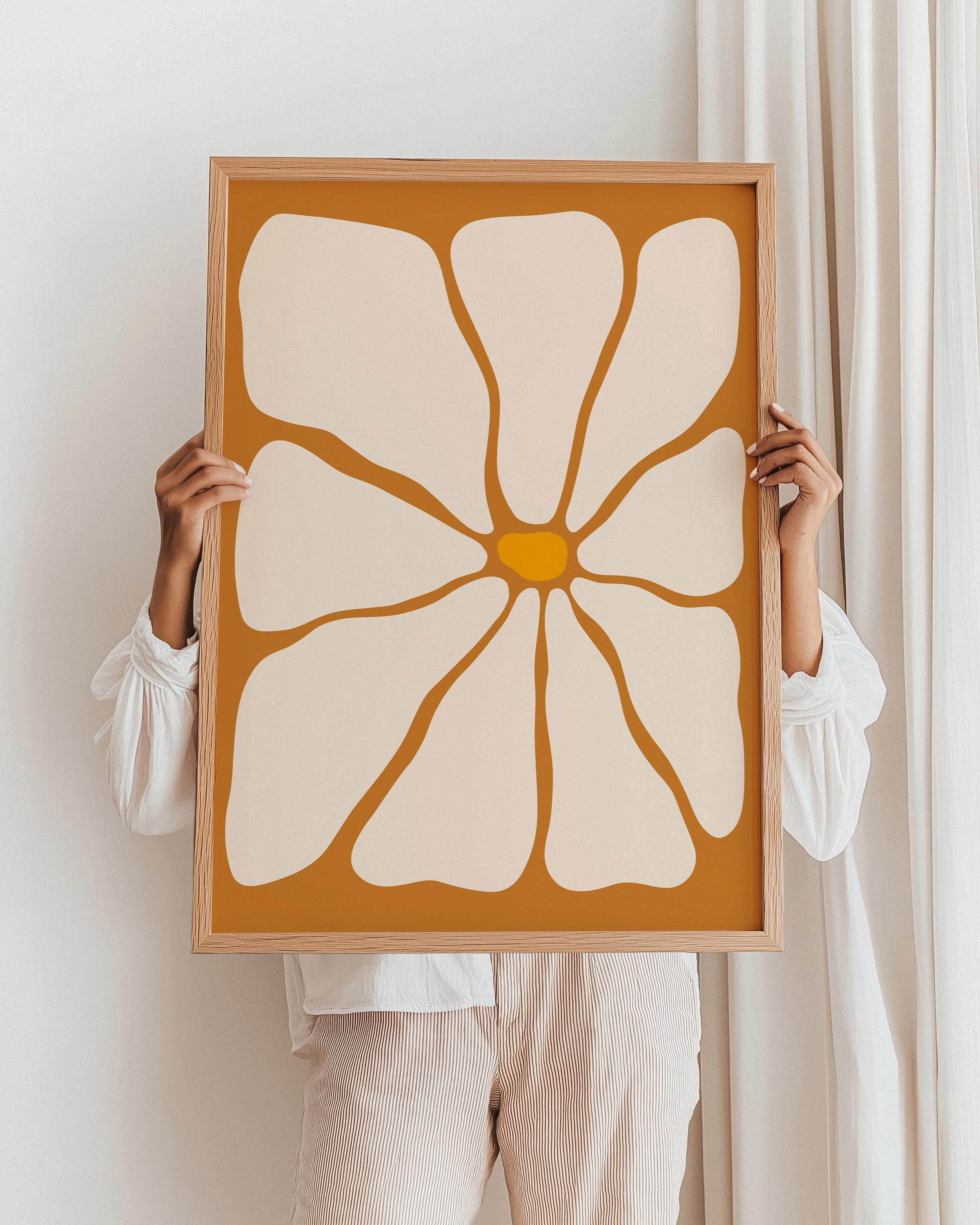 70s Retro Daisy Poster Set, Digital Download Summer Flower Print, Burnt ...