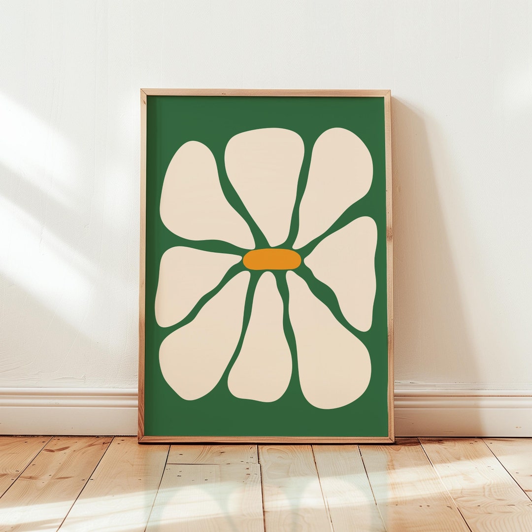 70s Retro Daisy Poster, Botanical Wall Art, Abstract Flower Print in ...