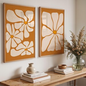 70s Retro Daisy Poster Set, Digital Download Summer Flower Print, Burnt ...