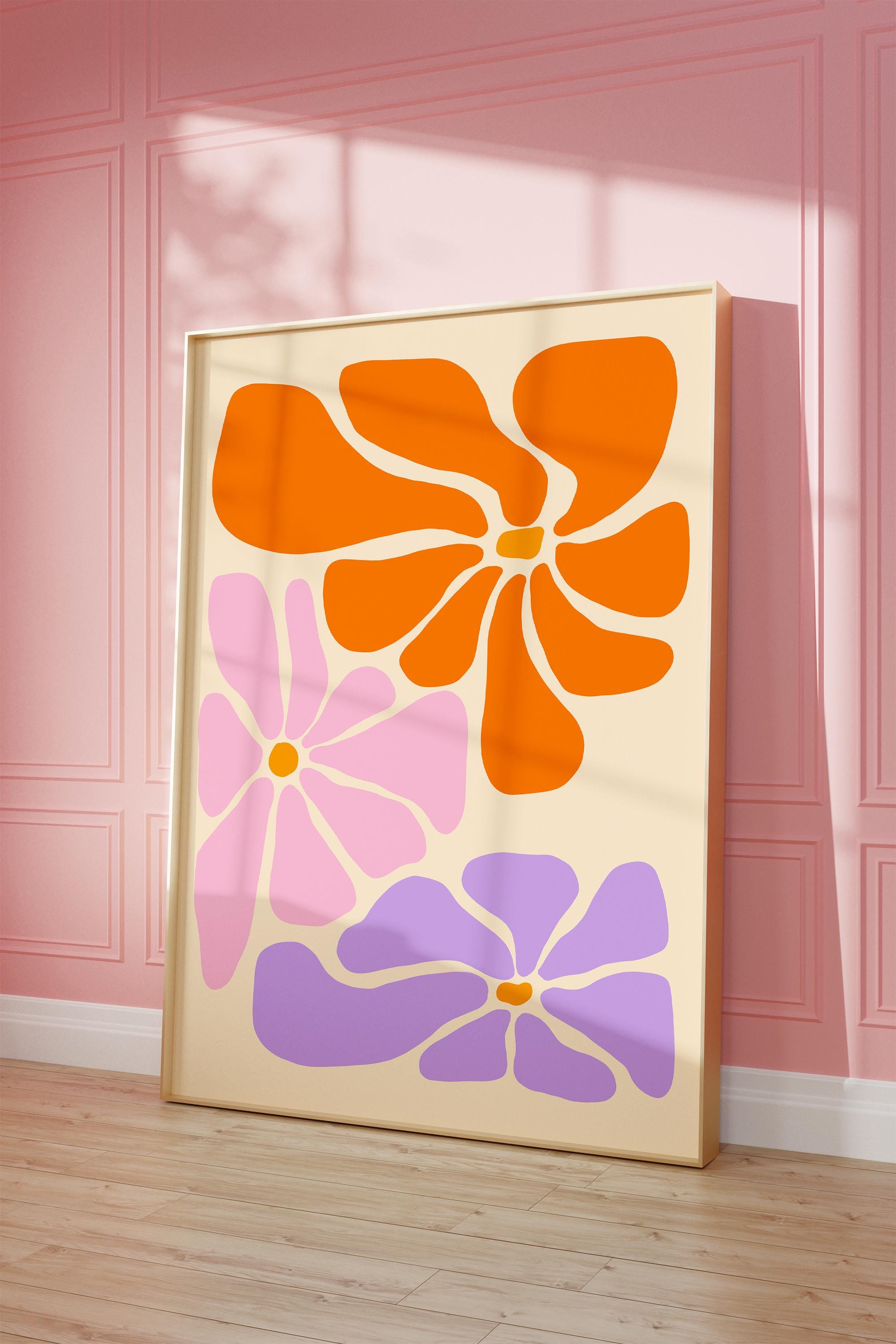 Retro Flower Poster, Digital Download, Abstract Botanical Art Print ...