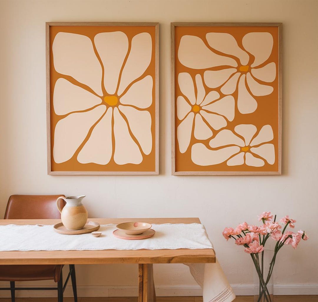 70s Retro Daisy Poster Set, Digital Download Summer Flower Print, Burnt ...