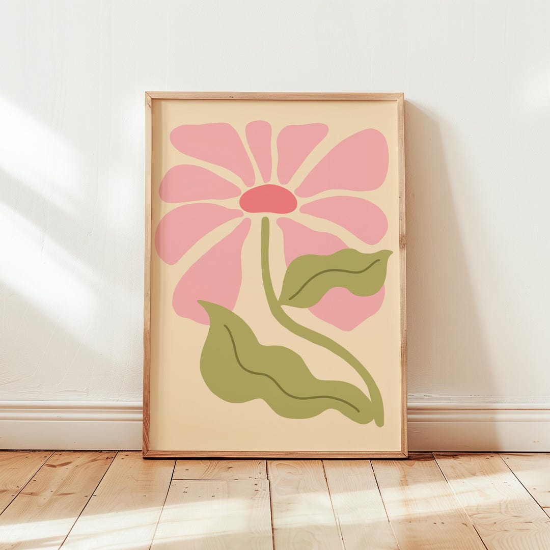 Dusty Pink Retro Daisy Flower Poster | 70s Style Wall Art Print, Wavy ...