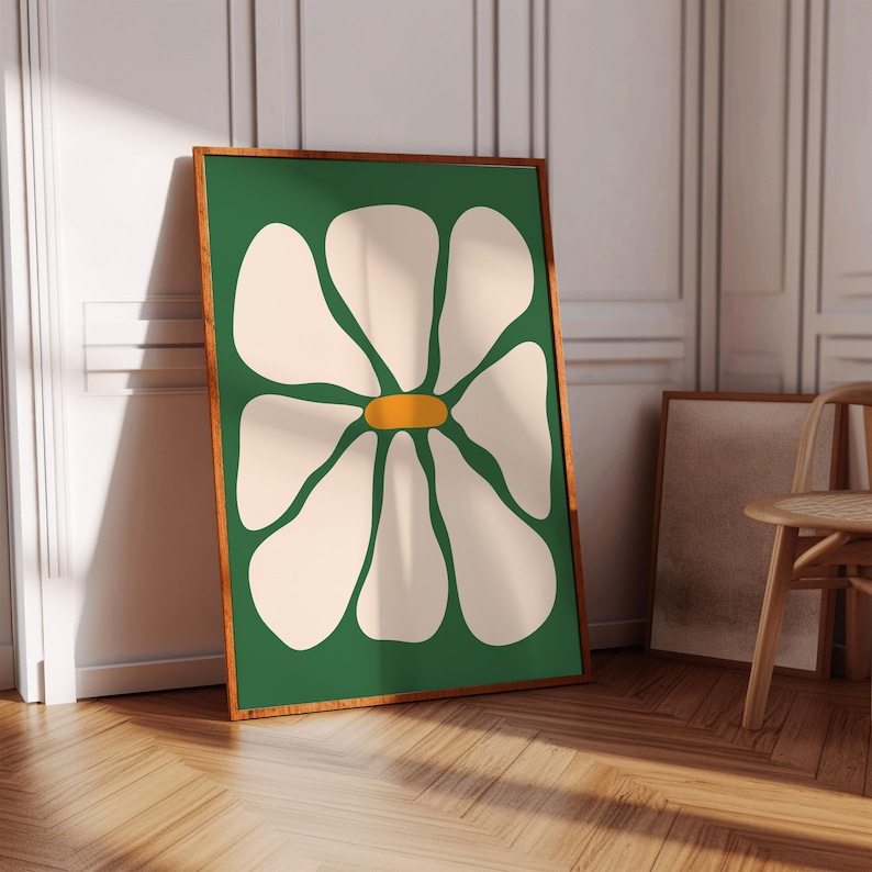70s Retro Daisy Poster, Botanical Wall Art, Abstract Flower Print in ...