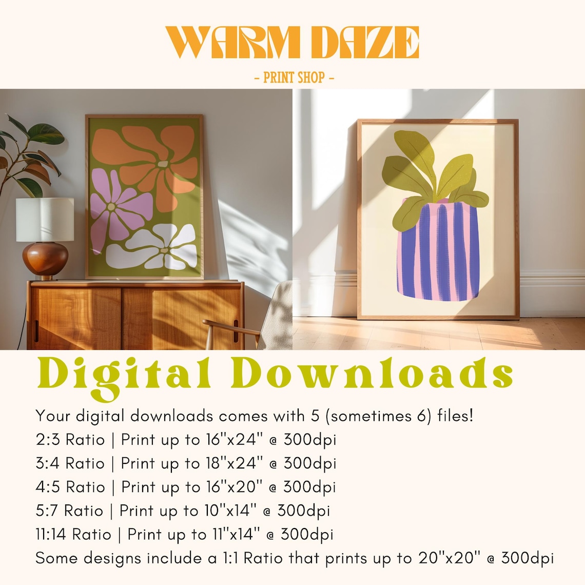 70s Retro Daisy Poster Set, Digital Download Summer Flower Print, Burnt ...